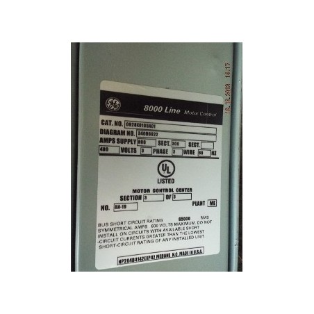 GE 800 Line Motor Control Center AN-19 - Industrial Motor Control Solutions